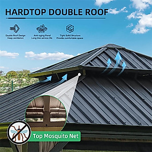 Evedy Gazebo 12x12, Hardtop Gazebo Canopy with Galvanized Steel Double Roof, Aluminum Frame, Permanent Pavilion Outdoor Gazebo with Netting and Curtains for Patio, Garden, Backyard, Deck, Lawn