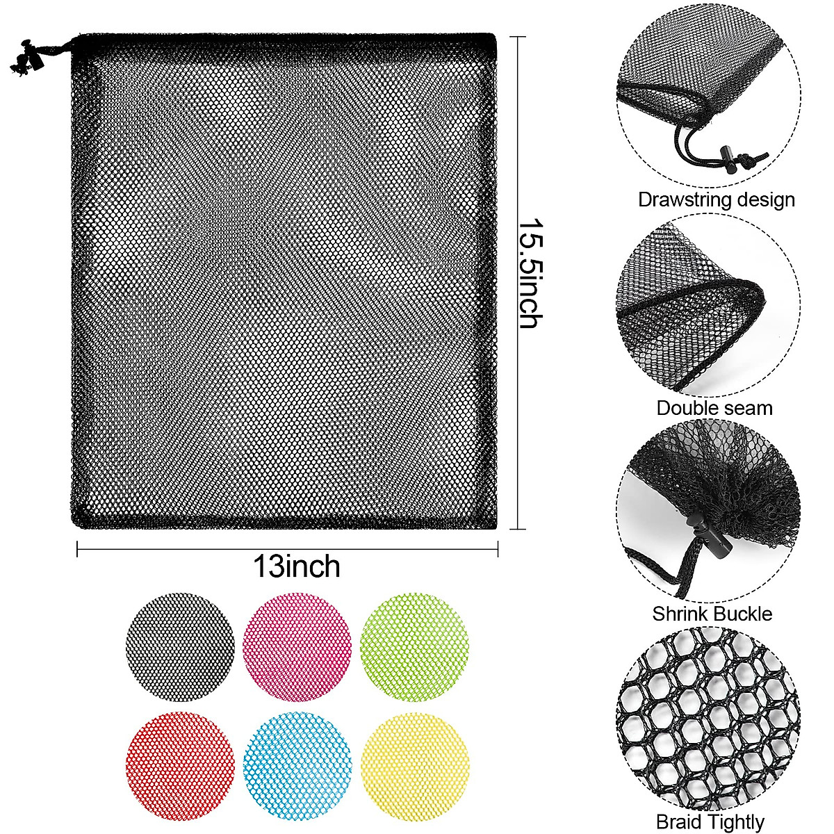 iMucci 12Pcs Mesh Bag 13"X15.5" Drawstring Gym Bag Nylon Mesh Drawstring Bag with Cord Lock Closure for Collecting Toys Travel Sports