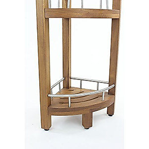 AquaTeak Patented Kai Corner Teak and Stainless 3 Shelf Corner Stand