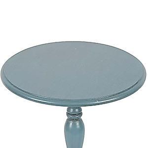 Decor Therapy Simplify Round Pedestal Accent Side Table, 24" x 15" x 15", Antique Arctic Blue