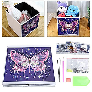 Yosoo Diamond Painting Storage Box, DIY Diamond Painting Organizer Butterfly Pattern Decor Foldable Storage Box Household Desktop Case