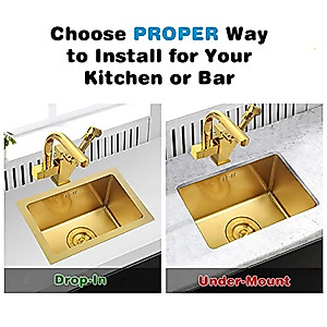 Gold Bar Prep Sink Mini Trumpet Kitchen Essential Sink 15 x10 Inch Rectangular Stainless Steel RV Utility Sink with Golden Drain Strainer Stopper, Single Bowl Undermount or Drop-In