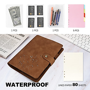 FYY Leather A5 Binder 6 Ring Binder Notebook - PU Leather Refillable Notebook with Binder Pockets, Dividers, Refill Paper, Brown Journal Notebook