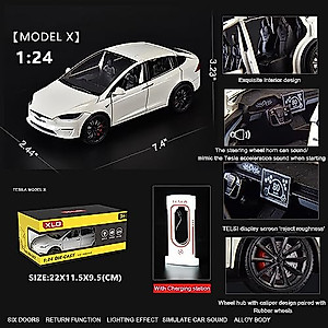 1:24 Scale Model X Alloy Car Model Diecast Toy Vehicles for Kids, car Model X Gull Wing Door，Pull Back Alloy Car with Lights and Music,Gifts for Boys and Girls (White)
