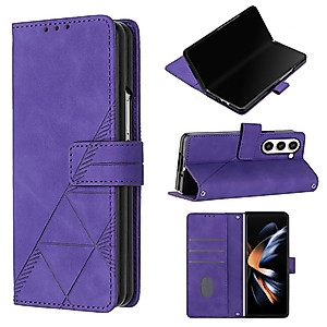 Aikukiki Case for Galaxy Z Fold 5,3D Leather Flip Folio Wallet Cover Magnetic Durable and Slim with Card Holder+Shoulder Layer Strap Phone Case for Samsung Galaxy Z Fold 5 5G,2023 (Purple)