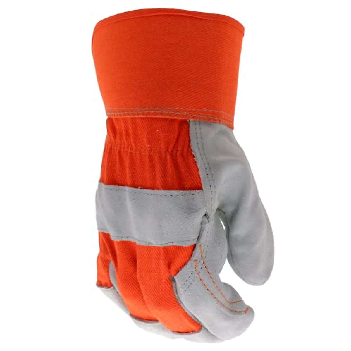 Boss Men's Guard Heavy Duty Work Gloves with Double Leather Cowhide Palm, Abrasion Resistant, High Durability, Canvas Backing, Extended Safety Cuff, Orange, Gray, Large (B71031-L)