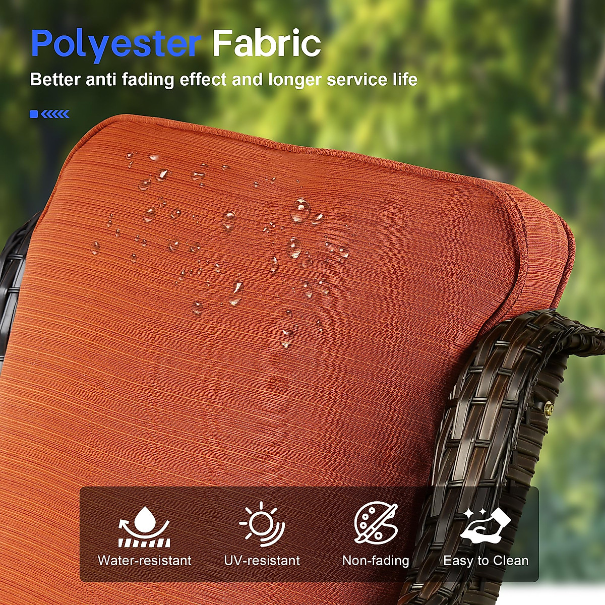 XIZZI Patio Furniture Sets Outdoor Swivel Rocking Chairs with 50,000 BTU Propane Fire Pit Table 7 Pieces All Weather PE Wicker Conversation Sofa and Matching Side Table,Brown Wicker Orange Red