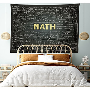 Lunarable Mathematics Room Tapestry, Dark Blackboard Backdrop with Math Equations Geometry Axis Art, Fabric Wall Hanging Decor for Bedroom Living Room Dorm, 45" X 30", Green Yellow