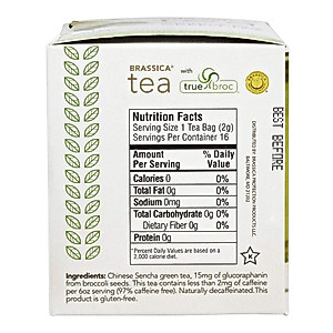 Brassica Tea Decaf Sencha Green Tea with truebroc, 16 Tea Bags