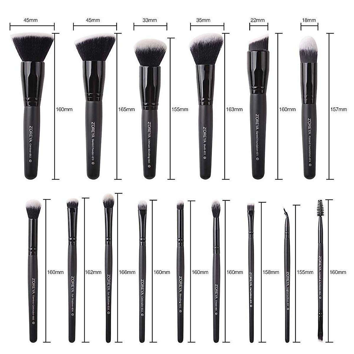 ZOREYA Makeup Brushes 15Pcs Makeup Brush Set Premium Synthetic Powder Foundation Contour Blush Concealer Eye Shadow Blending Liner Make Up Brush Kit
