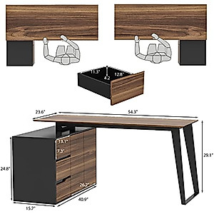 Homsee Home Office Computer Desk Corner Desk with 3 Drawers, 2 Shelves & 2 Doors, 55 Inch Large L-Shaped Study Writing Table with Storage Cabinet, Black & Brown (54.3”L x 40.9”W x 29.1”H)