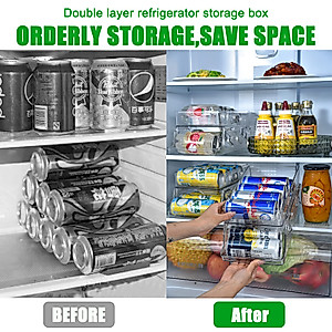 Soda Can Organizer for Refrigerator，Automatic Rolling Beverage Drink Can Storage Organizer,Plastic Dispenser Bin，Stackable Can Drink Holder for Fridge, Freezers, Cabinets,Camping