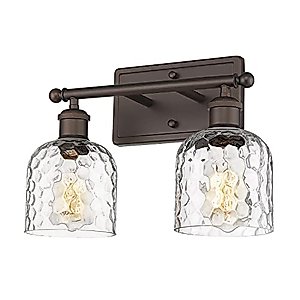 zeyu 2-Light Bathroom Vanity Light, Farmhouse Wall Sconce Lighting with Clear Hammered Glass, Oil Rubbed Bronze Finish, ZJF63B-2W ORB
