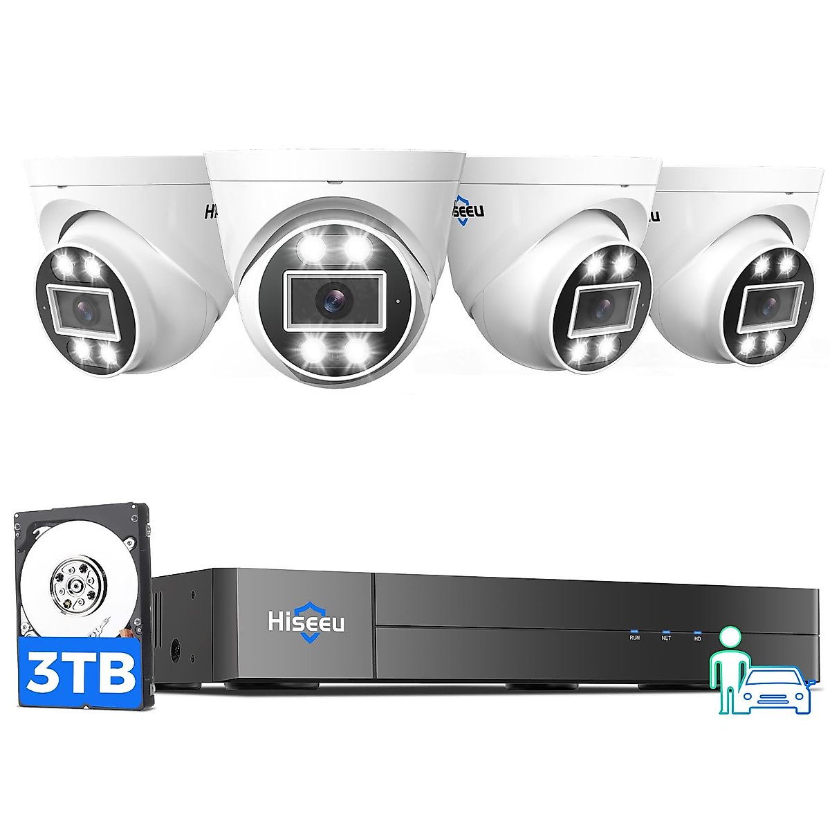 【121° Wide Angle+Spotlight Alarm】 Hiseeu 8MP 4K PoE Security Camera System,PoE Camera System 16CH Expandable,w/5MP Home Security Cameras,Human/Vehicle Detect,2-Way Audio,24/7 Recording,3TB HDD