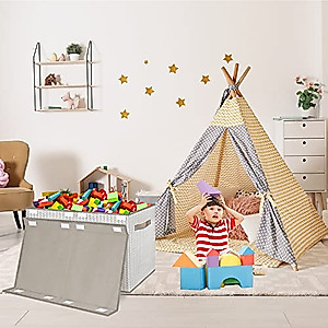 VERONLY Toy Box Chest Organizer Bins for Boys Girls Kids, Large Collapsible Fabric Storage Container with Flip-Top Lid & Handles for Clothes,Blanket,Nursery,Playroom,Bedroom,Tree Branch Pattern (Gray)