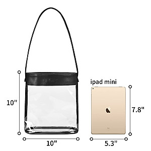 UEASE Clear Bucket Bag with Magnetic Buckle Closure Women PVC Shoulder Handbag for Stadium Approved (Black)