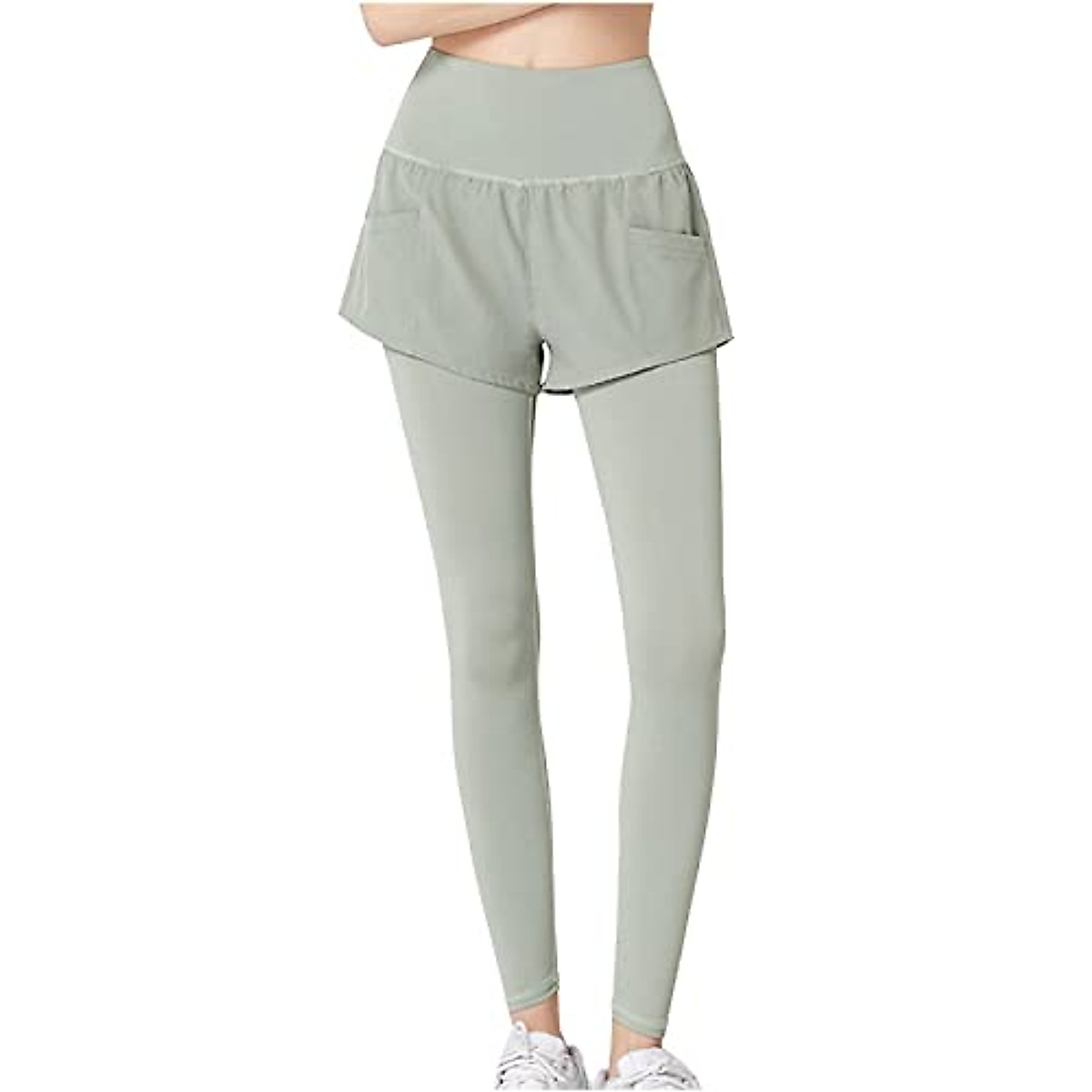 SMIDOW Amazon Mystery Boxes for Sale unclaimed pallets Womens 2 in 1 Pants High Waisted Leggings Drawstring Elastic Waist Tennis Pickleball Clothing Workout Tights Green L