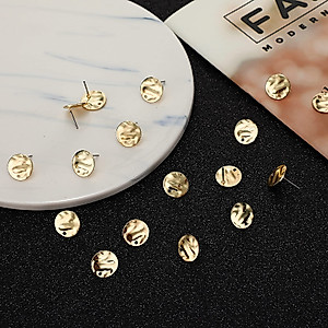 50 Pieces Flat Round Ear Studs Earring Posts with Loop Hole Coin Jewelry 13.0 mm Gold Plated Disc Charms Earring for DIY Earrings Craft Making Supplies for Women Girls (KC Gold)