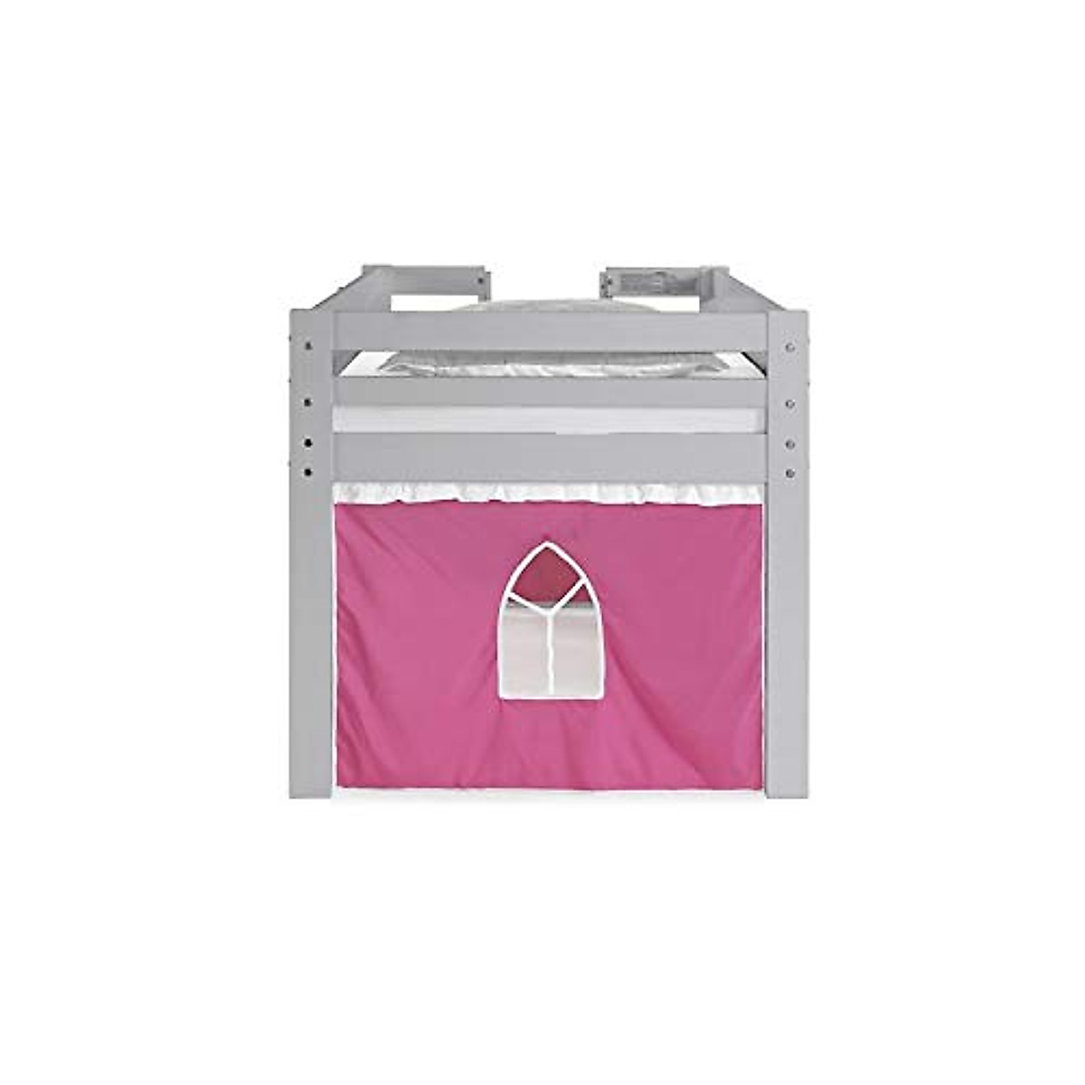Alaterre Furniture Jasper Twin Junior Loft Bed, Dove Gray Frame and Pink/White Bottom Playhouse Tent