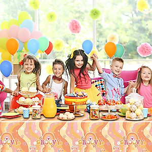 Tiamon 3 Pieces Rainbow Plastic Groovy Tablecloths Retro Hippie Table Covers for Rectangle Table, Disposable Daisy Flower Rainbow Party Decorations for 60s 70s Boho Themed Birthday Carnival Party