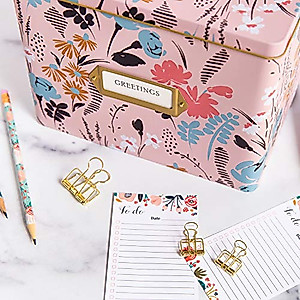 Jot & Mark Greeting Card Organizer Box Set | Decorative Recipe Tin Box, Tab Dividers, Matching Greeting Cards and Envelopes (Meadow)