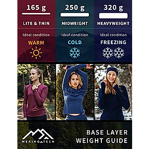 Merino.tech Merino Wool Base Layer Women 100% Merino Wool Midweight Long Sleeve Thermal Shirts + Wool Socks (Medium, Black 250)