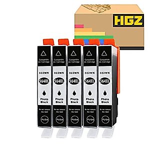 HGZ Compatible 564XL Ink Cartridges Replaccement for HP 564XL 564 XL Photo Black Used for Photosmart 5520 6510 6520 7510 7520 7515 C6380 C310 (5 Small Black)