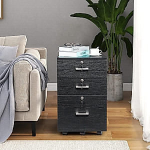 Bonnlo 26" H 3 Drawer File Cabinet with Lock, Rolling File Cabinet Under Desk, Mobile File Cabinets for Home Office, Wood Black File Cabinet Printer Stand for Letter Size Hanging/Manila File Folders