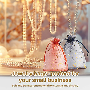 Sukh 100pcs Organza Bags 4"X6" - Moon Star Small Gift Bags Bulk Party Favor Mesh Bags Drawstring Goodie Wrap Pouch Bags Candy Jewelry Sachet Bracelet Fruit Protection Bags Wedding Halloween Christmas