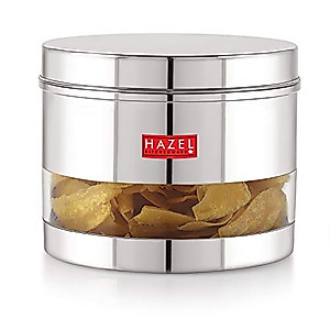 HAZEL Stainless Steel Containers Set For Kitchen Storage Transparent See Through Glossy Finish Storage Jars Dabba, Set of 5, 2000 ML Each, Silver
