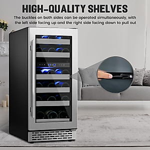 COLZER Elegant Mini Wine Fridge, 18 Bottle, 12 inch, Built-in or Freestanding, Stainless Steel, Double-Layer Tempered Glass Door