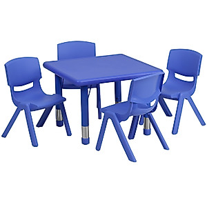 Flash Furniture 24'' Square Green Plastic Height Adjustable Activity Table Set with 4 Chairs
