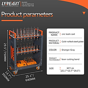 LYREIGN Mobile CNC Tool Storage Cart, CNC Tool Holder Utility Carts with Wheels, CNC Trolley is Suitable for Warehouses Storehouse Factory Garage