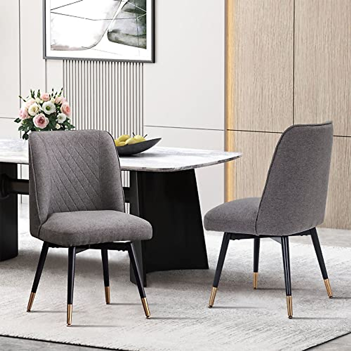 Yongchuag Swivel Dining Chairs Set of 2 Upholstered Accent Chair for Living Room Dining Room Leisure Armless Desk Chair Gray
