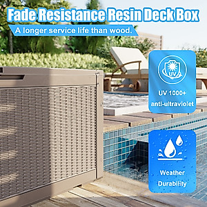 Vixzen 100 Gallon Resin Deck Box, Lockable Outdoor Storage Box for Patio Cushions Storage Furniture,Garden Tools, Pool Supplies, Weatherproof and UV Resistant- Light Brown