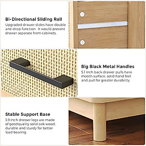 Vrullu 3 Drawer Dresser for Bedroom, Natural Rattan Modern Chest of Drawers, Wood 3 Drawer Nightstand with Upgrade Rails, Boho Dresser for Bedroom, Hallway, Living Room (1, Natural Color)