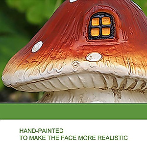 Sunnyway Mushroom Fairy Garden House Statue Sculptures Outdoor Yard Decor Resin Lawn Ornament