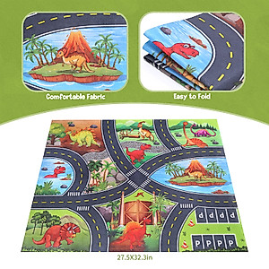 skirtoy Dinosaur Toys for Kids, Dinosaur Transport Truck with Activity Playmat, 2 Friction Powered Vehicles, 4 Colorful Dinosaur Figures, Small Dino Carrier Cars Birthday Gift for Children Age 3-5-7