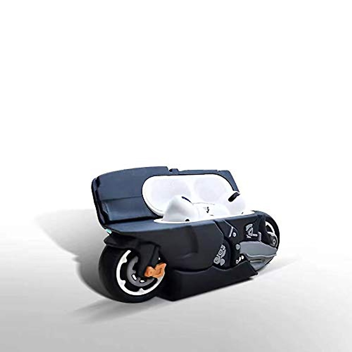 Motorcycle Vehicle Silicone Case Compatible with Airpods Pro Headphones Cover with Keychian for Mens Boys TeenagersBlack(Glow in Dark