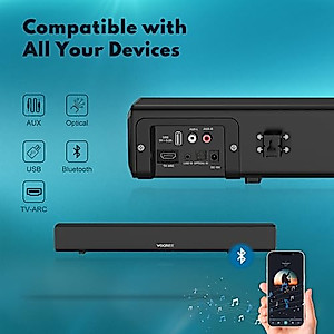 wogree 2.1ch Soundbar with Built-in Subwoofer, 80W 24 Inch Compact Small Sound Bars for TVs, Home Audio TV Speakers Support Bluetooth, TV-ARC, Optical, AUX, Line-in, and USB Input