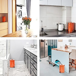 OCTMUSTARD 3 Liter / 0.8 Gal Mini Metal Trash Can with Lid,Small Pet Garbage Can Waste Basket for Car,Office,Outdoor or Home Kitchen and Bathroom Decor,Orange 9" X 6.75" X 11.25"