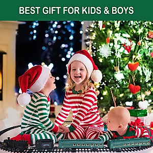 Electric Train Sets for Boys Girls Metal Alloy Christmas Trains Toys Steam Locomotive, Passenger Carriages, Tracks, Light & Sounds Rechargeable Birthday Gifts for Kids 3 4 5 6 7 8 + Years Old Green