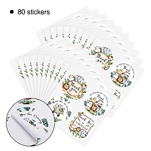 80 Wild Safari Thank You Stickers, Jungle Safari Baby Shower Favor Stickers, Wild Animals Birthday Party Favor Label Decorations (2 Inch)