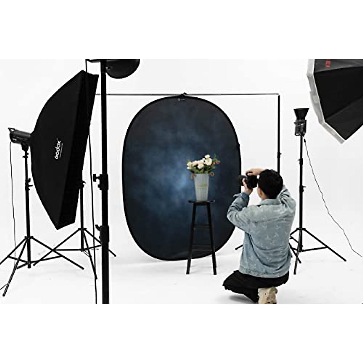 Kate Dark Blue Collapsible Backdrop for Photography Brown Pop Up Photo Backdrops Portable Folding Background for Portrait, Live Streaming, 5x6.5ft
