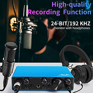 USB Audio Interface, AKLOT Xrl Audio Interfaces, for the Guitarist, Vocalist, Podcaster or Producer, 24-bit/192 kHz High-Fidelity, Studio Quality Recording, 2 In 2 Out Audio Interfaces for PC/Win/Mac