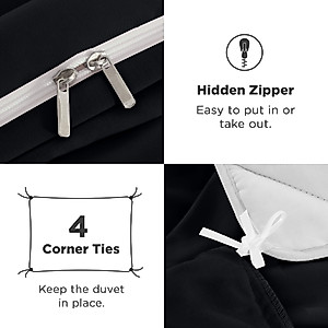 Andency Black Duvet Cover Queen Size, 3 Pieces Ruffle Duvet Cover Set, Soft Microfiber Queen Duvet Cover Bedding Set with Zipper Closure