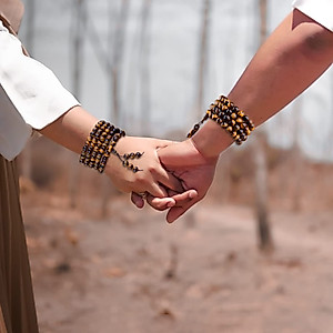 Addmluck 108 Mala Beads Meditation Necklace 7 Chakra Tree of Life Pendant Necklace Prayer Buddha Beaded Bracelets Healing Stone Yoga Necklace for Men and Women Jewelry(tiger eye)