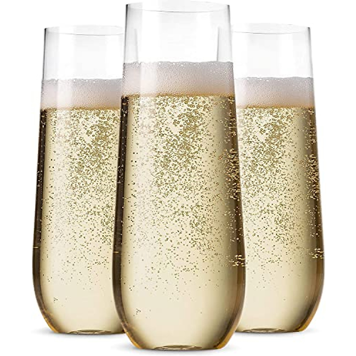 Munfix 48 Pack Stemless Plastic Champagne Flutes Disposable 9 Oz Clear Plastic Toasting Glasses Shatterproof Recyclable and BPA-Free