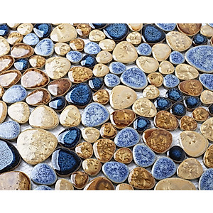 Blujellyfish Glazed Blue Mosaic Ceramic Pebble Porcelain Tile Swimming Pool Bath Shower Wall Flooring Tile TSTGPT001 (5 Square Feet)