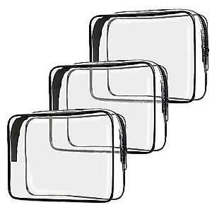CADAVO TSA Approved Toiletry Bag, 3 Pack Clear Travel Bags for Toiletries, Quart Size Makeup Cosmetic Bag Organizer for Women Men Travel Accessories(Black)